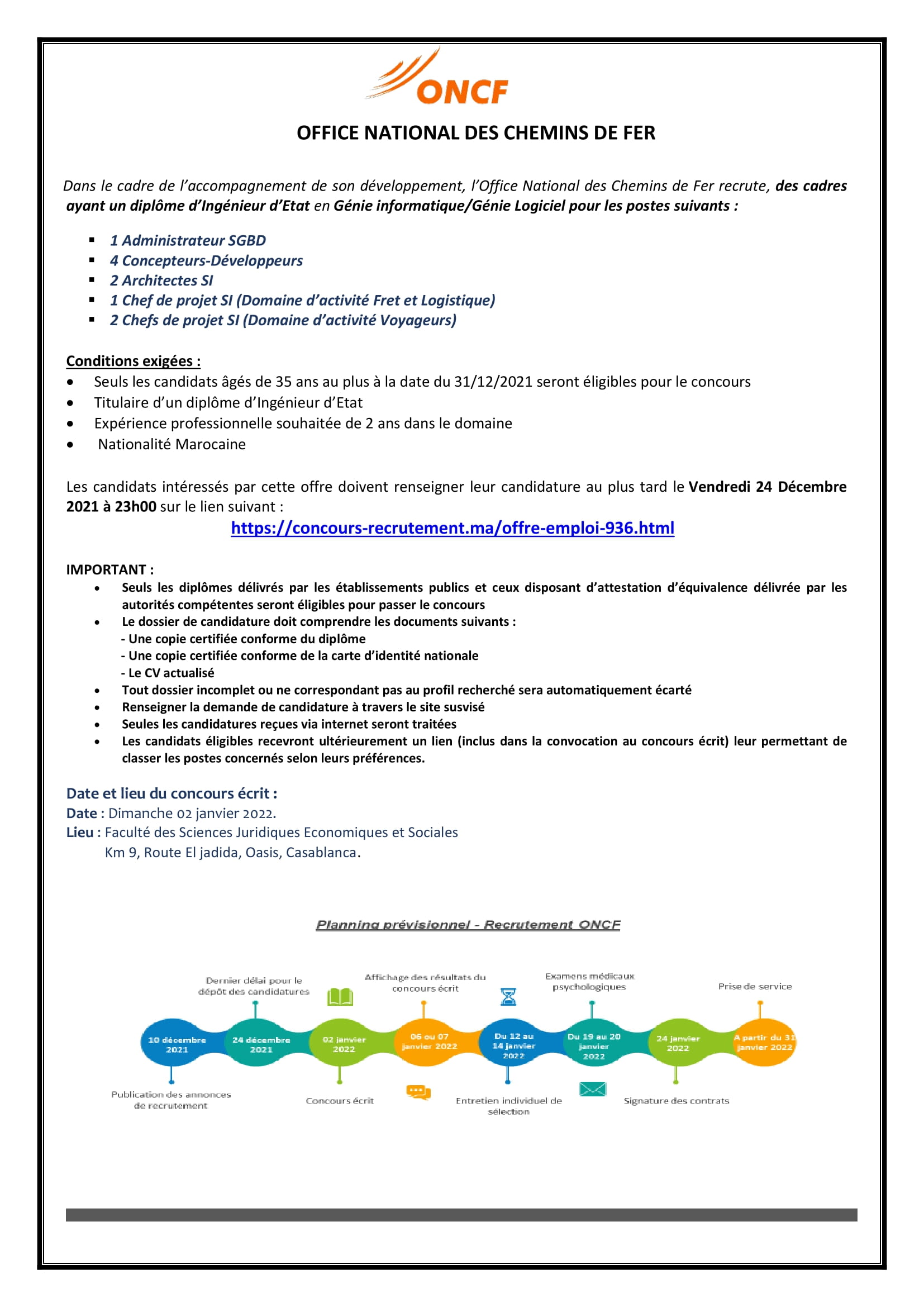 Concours de Recrutement ONCF 2022 (10 Postes) – men-gov.com
