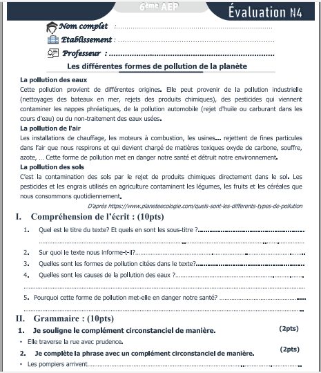 Contrôle continu N2 semestre 2 de la langue française 6 AEP 2022 – men ...