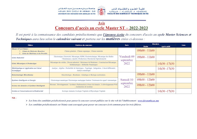 Résultats Présélection Master FST Fès 2022-2023 – men-gov.com