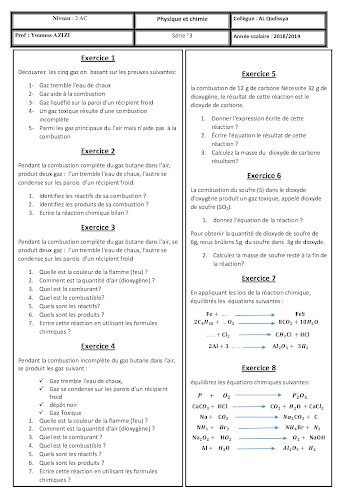 Les combustions – Physique et Chimie 2ème Année Collège Exercices ...